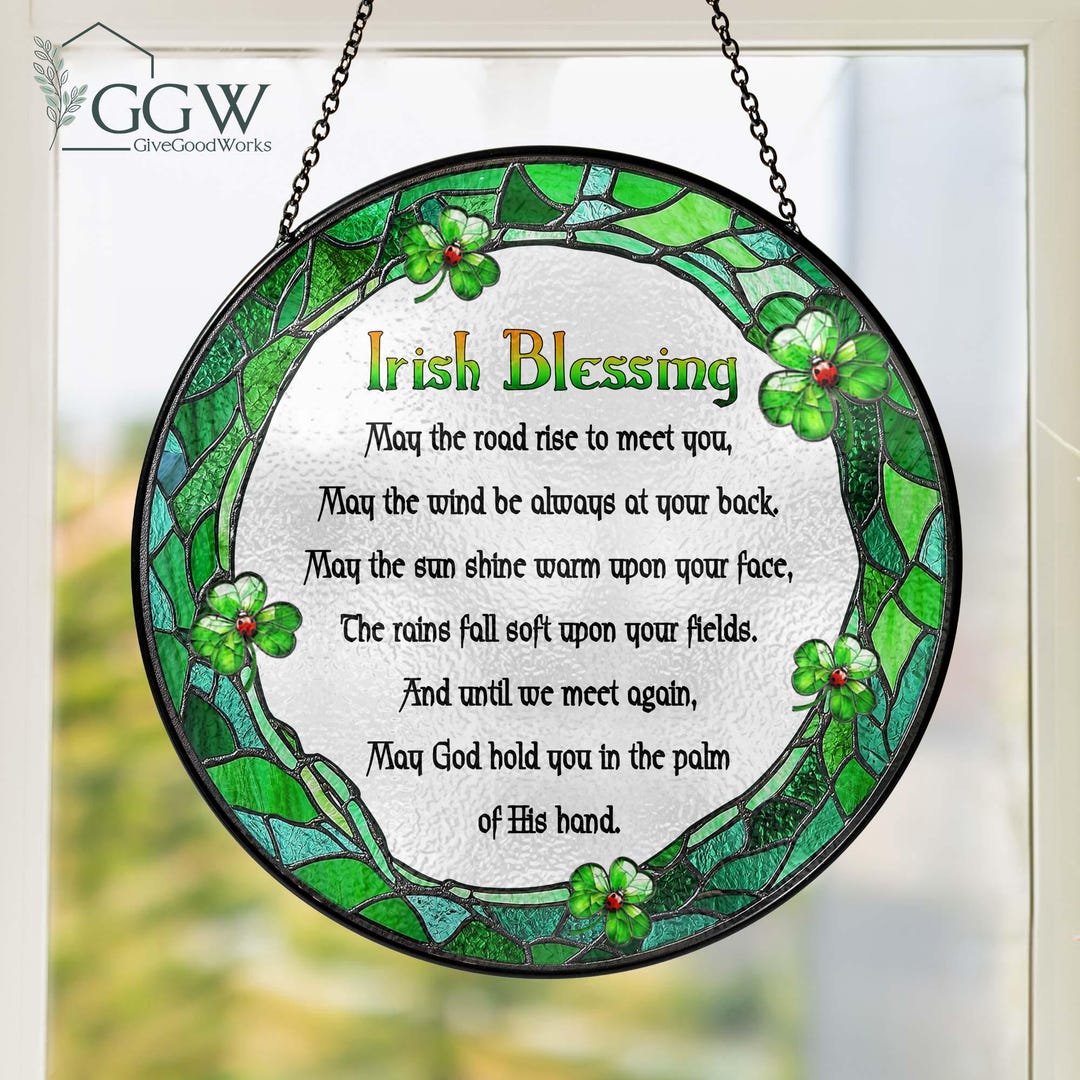 Irish Blessing Stained Glass Suncatcher, Amulet, Shamrocks, Prayer, St ...