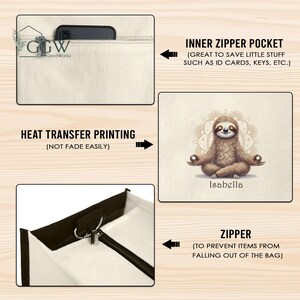 Personalized Sloth Tote Bag, Funny Sloth Meditation Bag, Sloth Lover ...
