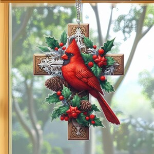 Cardinal Acrylic Suncatcher Hanging, Cross Suncatcher, Cross With ...