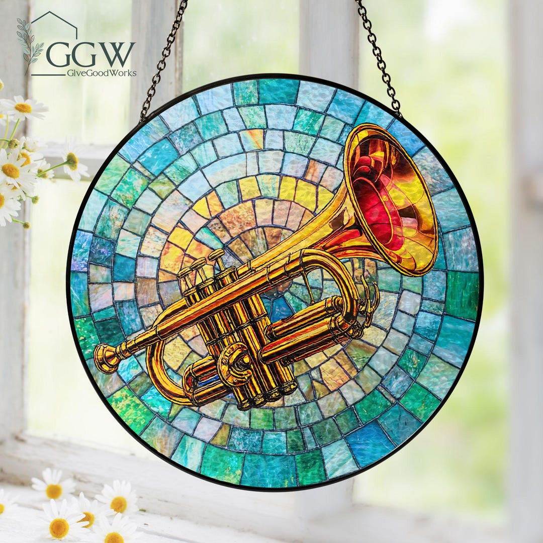 Trumpet Stained Glass Suncatcher, Trumpet Suncatcher, Musical ...