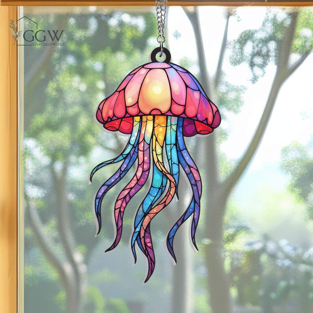 Jellyfish Suncatcher Ornament, Jellyfish Acrylic Window Hanging, Jelly ...