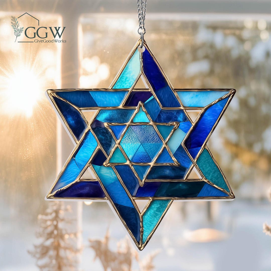Star of David Hanukkah Suncatcher, Jewish Acrylic Window Hangings ...