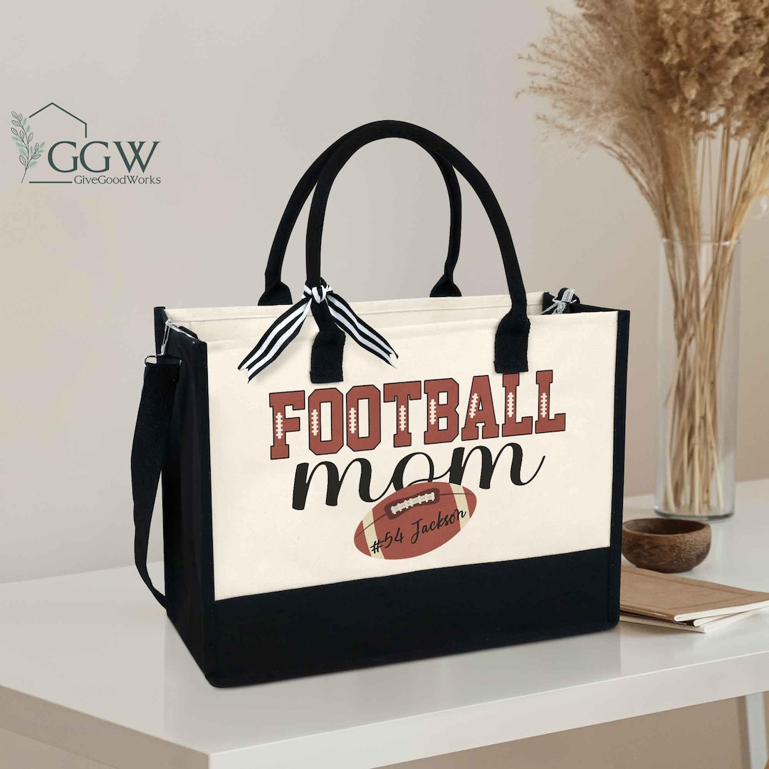 Custom Football Mom Tote Bag, Football Game Day, Your Name Football Bag ...