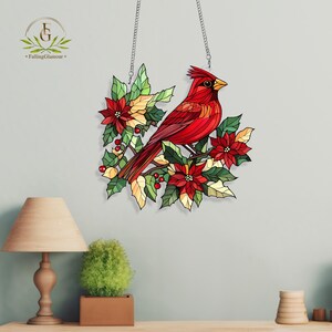 Red Cardinal Suncatcher Window Hangings, Cardinal Bird Decor, Christmas ...
