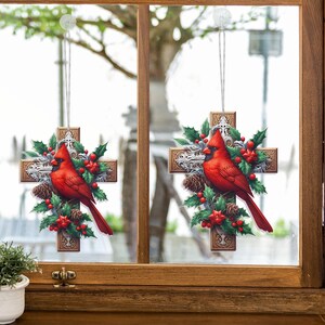 Cardinal Acrylic Suncatcher Hanging, Cross Suncatcher, Cross With ...