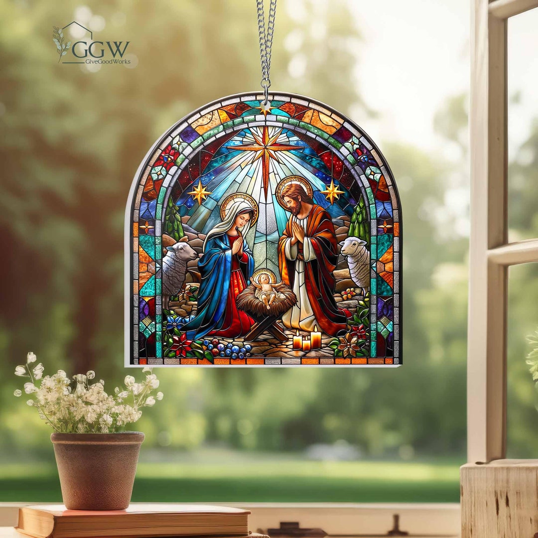 Nativity Suncatcher Hanging Sign, Nativity Jesus Christ Ornament ...