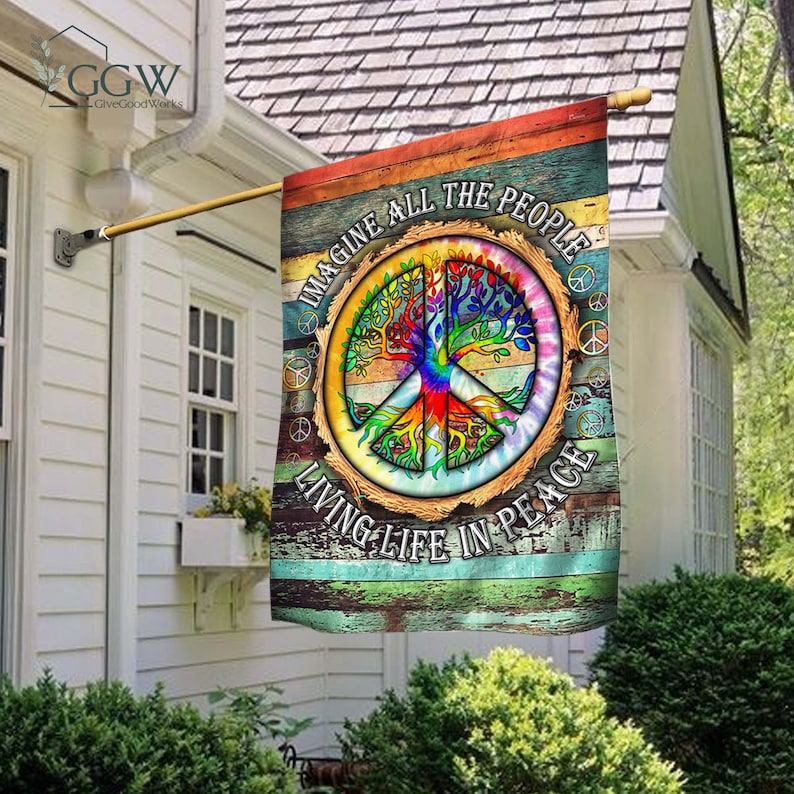Peace Sign Hippie Flag Imagine All the People Living Life in - Etsy
