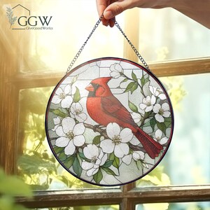 Red Cardinal Stained Glass Suncatcher Hanging, Cardinal Home Decor ...