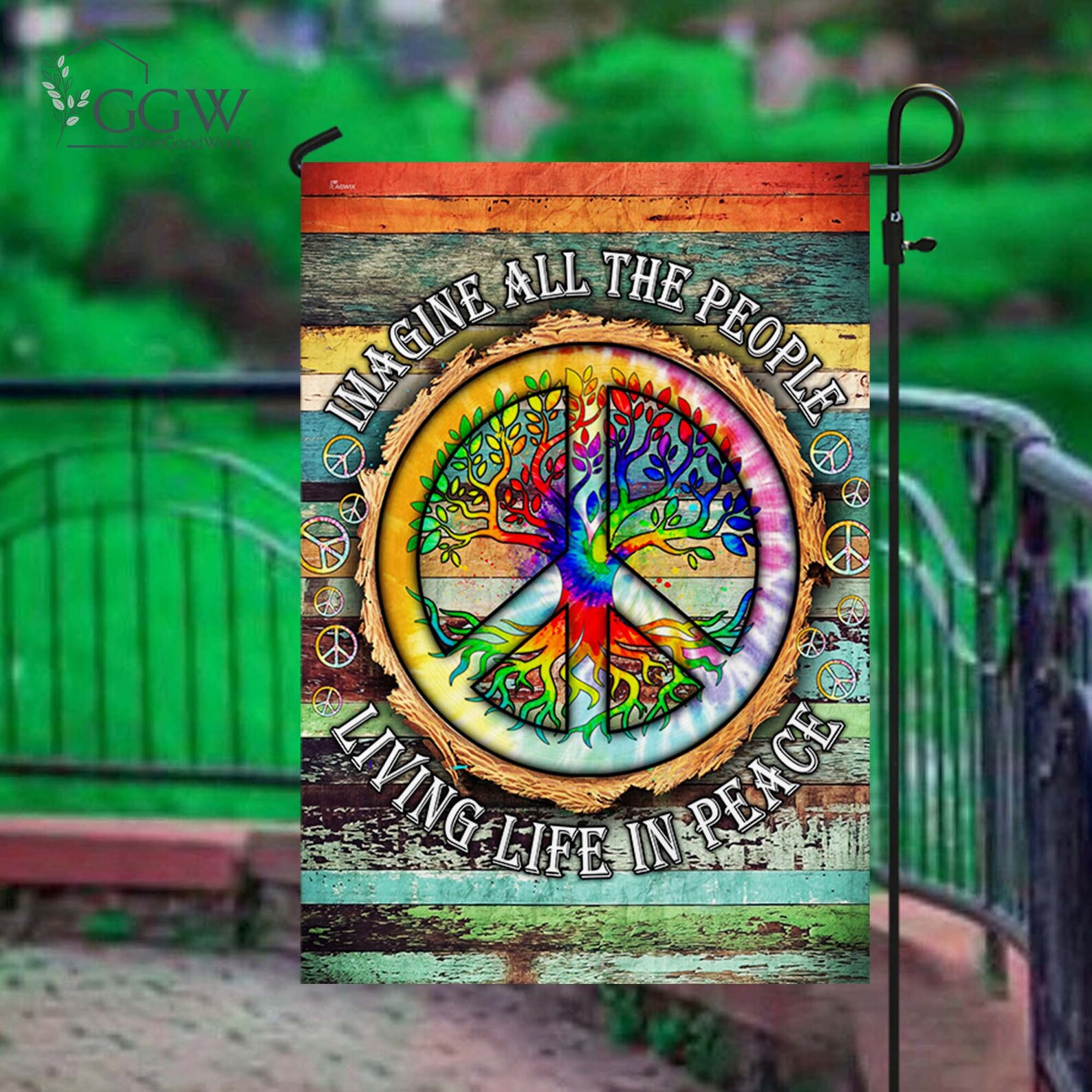 Peace Sign Hippie Flag, Imagine All the People Living Life in Peace ...