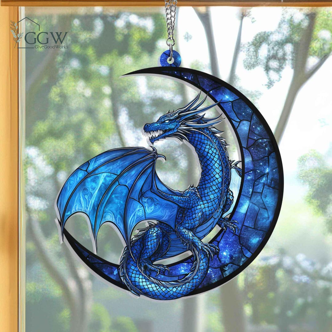 Dragon Suncatcher Ornament, Dragon Hanging Stained Glass Style Sun ...