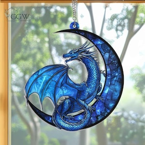 Dragon Suncatcher Ornament, Dragon Hanging Stained Glass Style Sun ...
