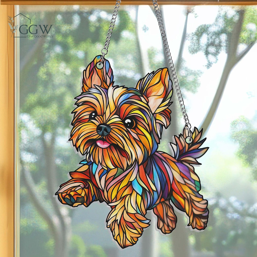 Yorkshire Terrier Suncatcher Hanging Sign, Yorkie Dog Ornament, Yorkie ...