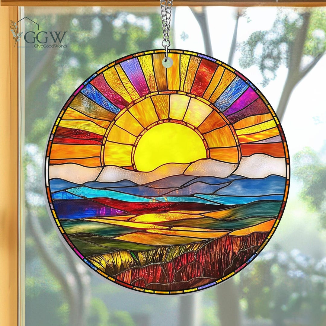 Sunset ACRYLIC Suncatcher, Sunset Decor, Colorful Suncatcher, Window ...