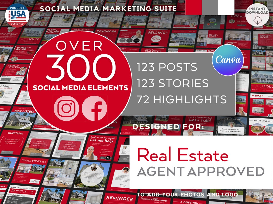 Red and Grey Real Estate Instagram Post + Story + Highlights Icons in ...