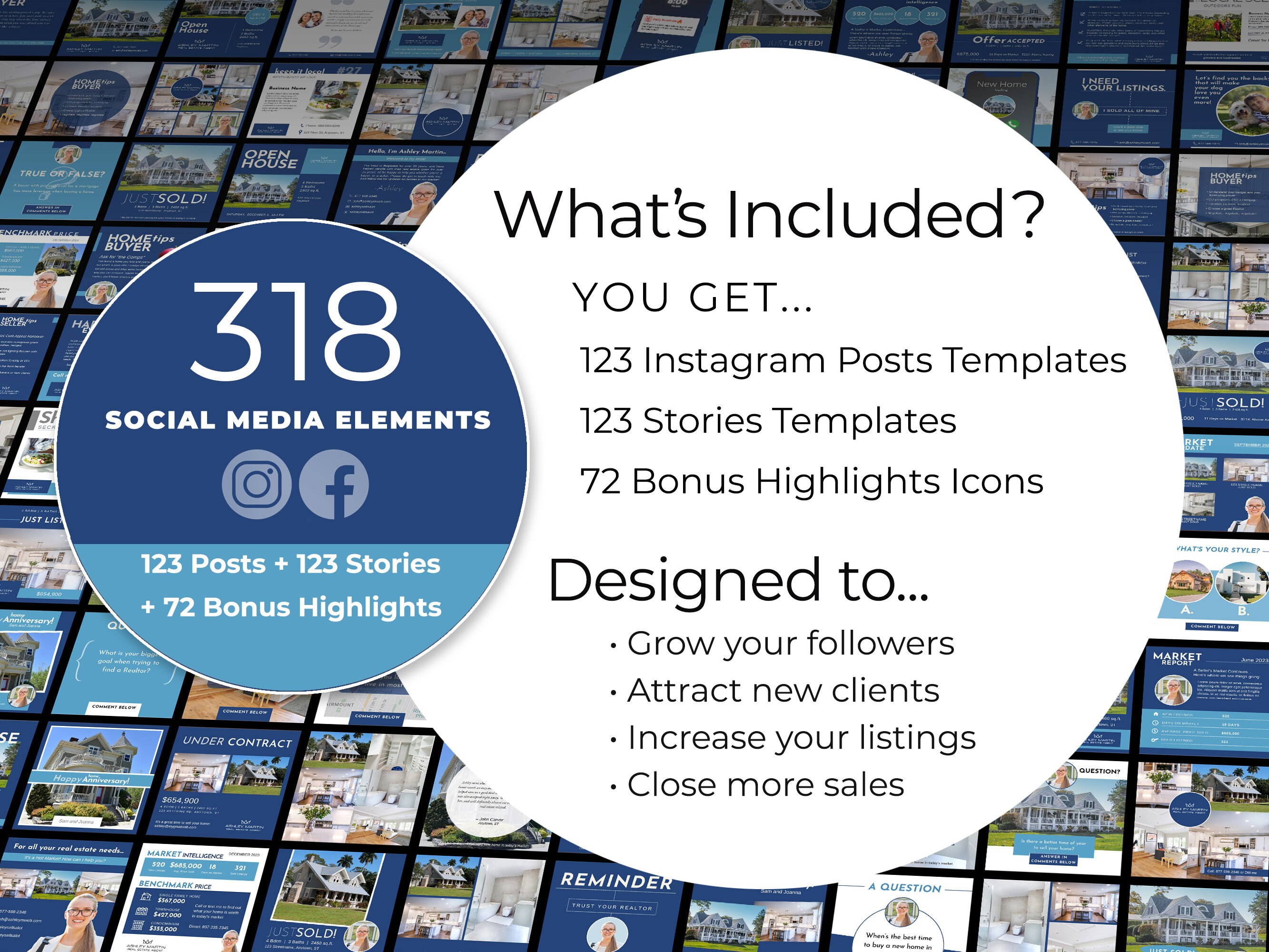 Real Estate Instagram Post + Story + Highlights Icons in Canva ...