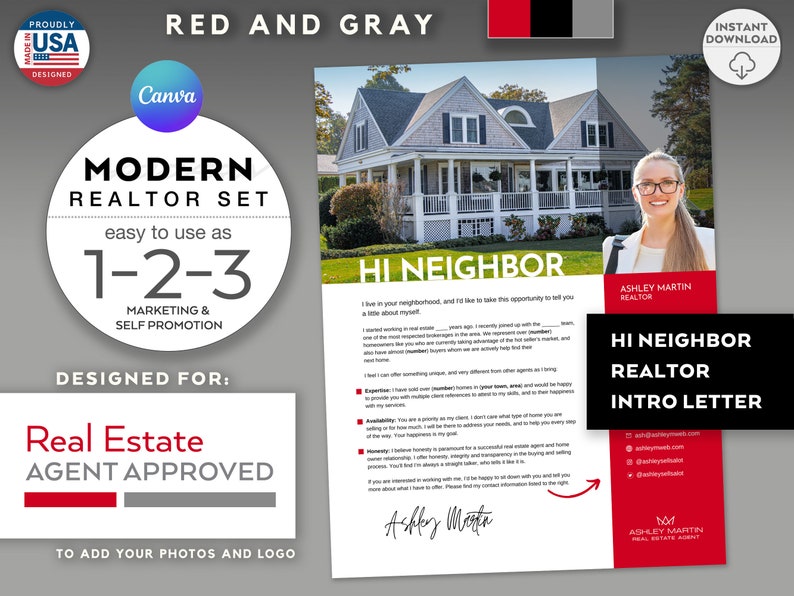 Red and Grey Realtor Introduction Letter Canva Farming Flyer Realtor ...
