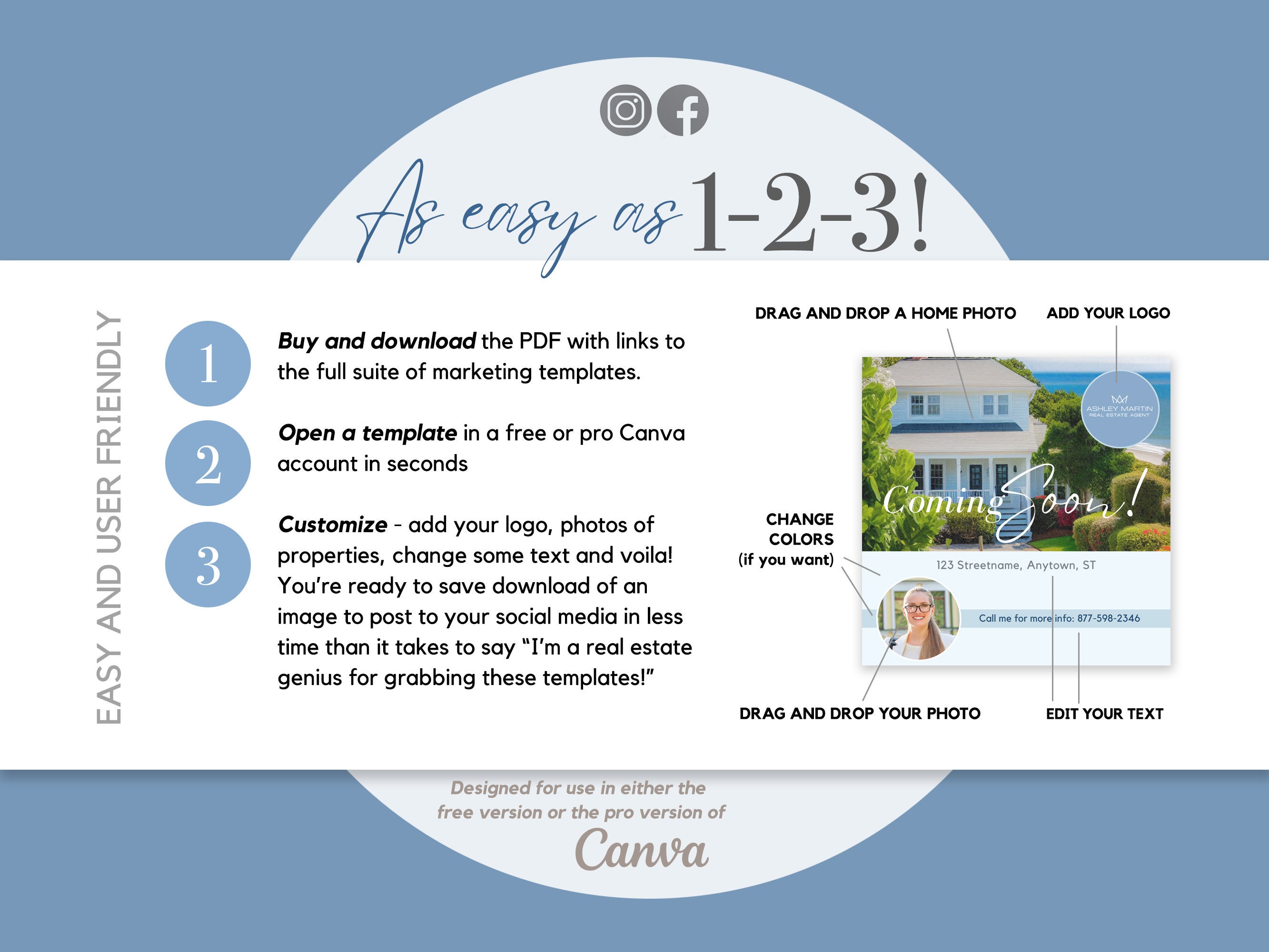 Ocean Blue Real Estate Instagram Post + Story + Highlights Icons in ...