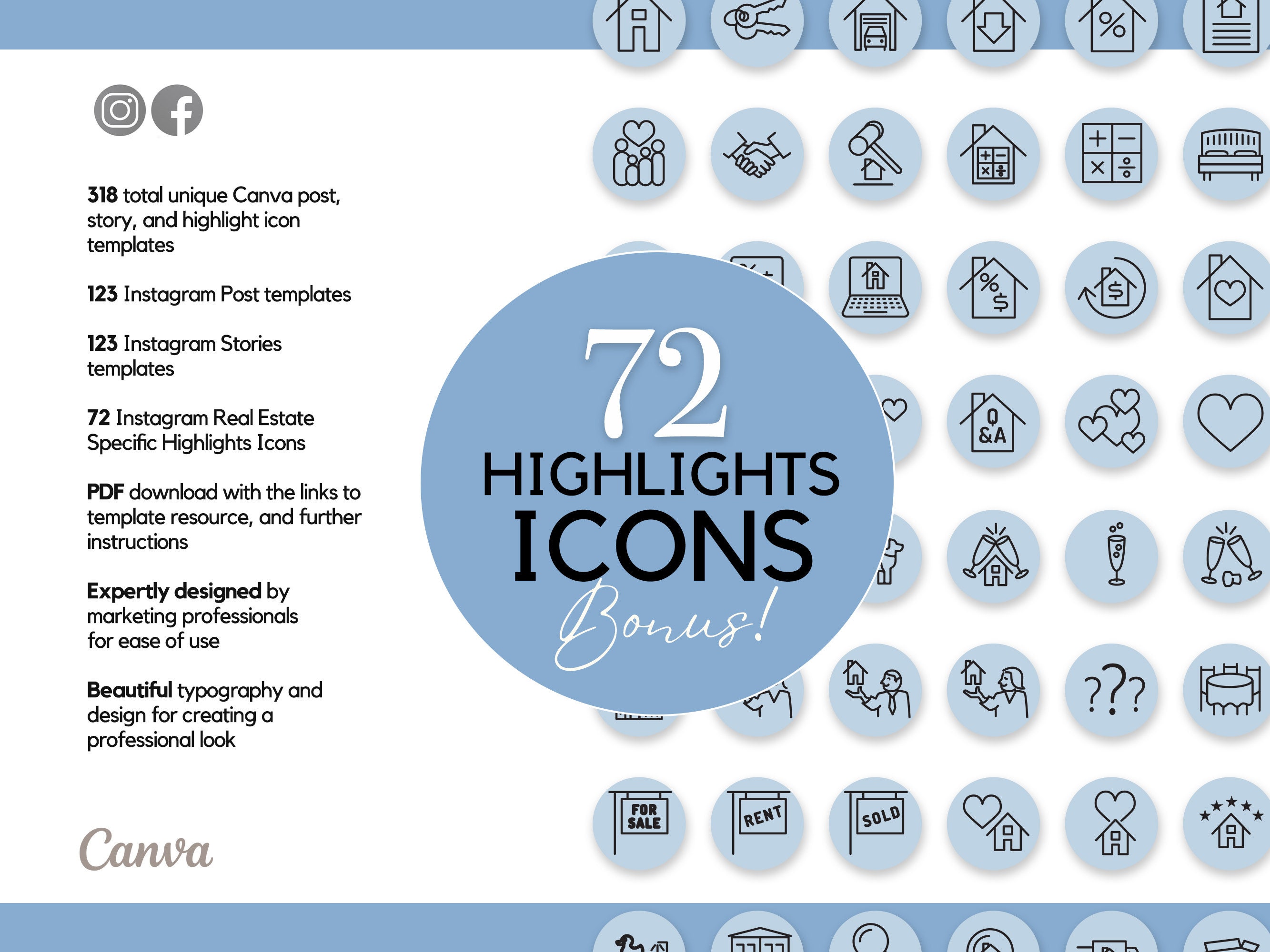 Ocean Blue Real Estate Instagram Post + Story + Highlights Icons in ...