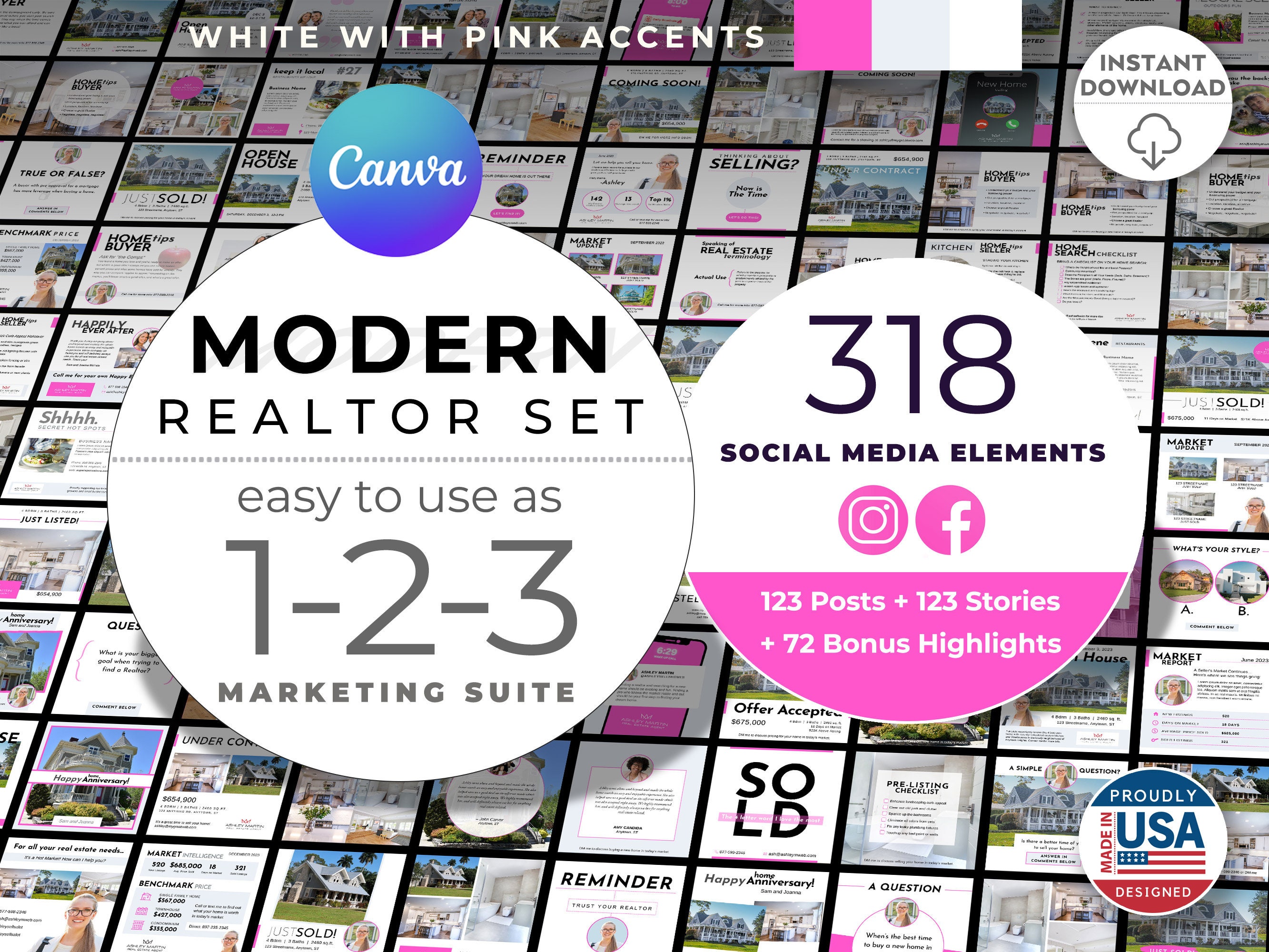 Pink Real Estate Instagram Post Story Highlights Icons in Canva Realtor ...