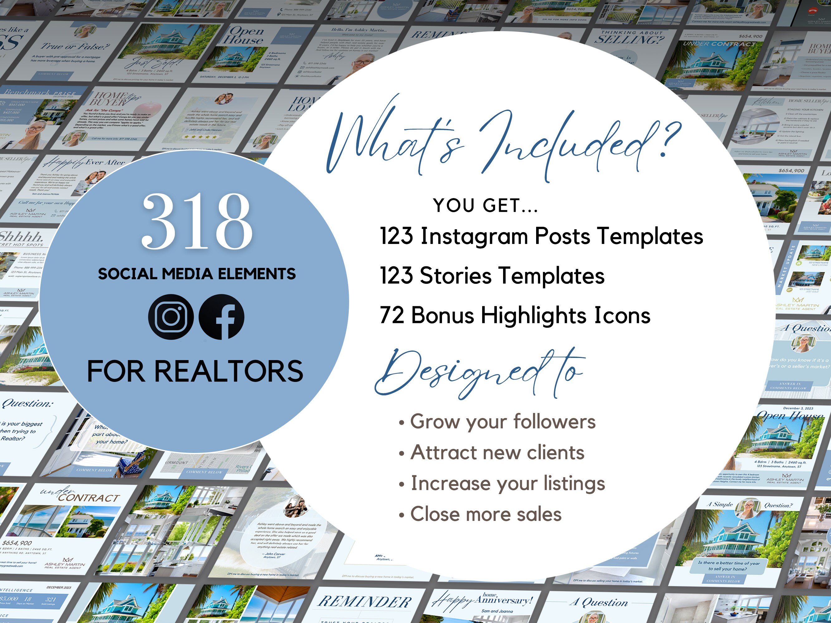 Ocean Blue Real Estate Instagram Post + Story + Highlights Icons in ...