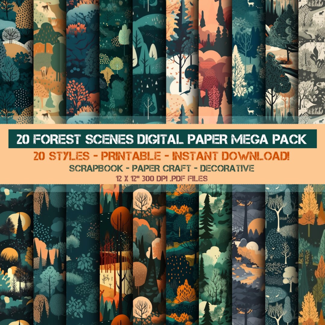 20 Forest Scenes Digital Papers,mega Pack,printable,nature,patterns ...
