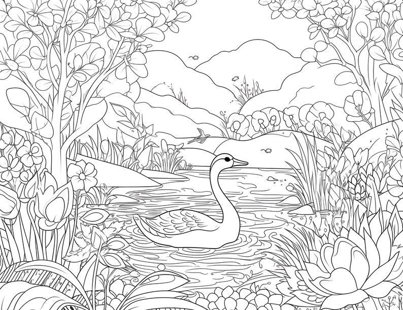 16 Nature Fantasy Coloring Page Book, Adults + Kids- Instant Download ...