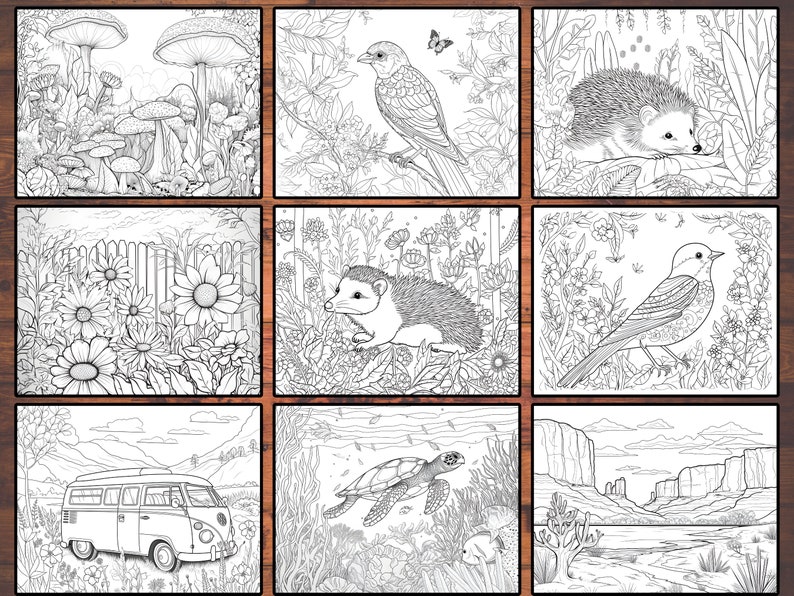 16 Nature Fantasy Coloring Page Book, Adults + Kids- Instant Download ...