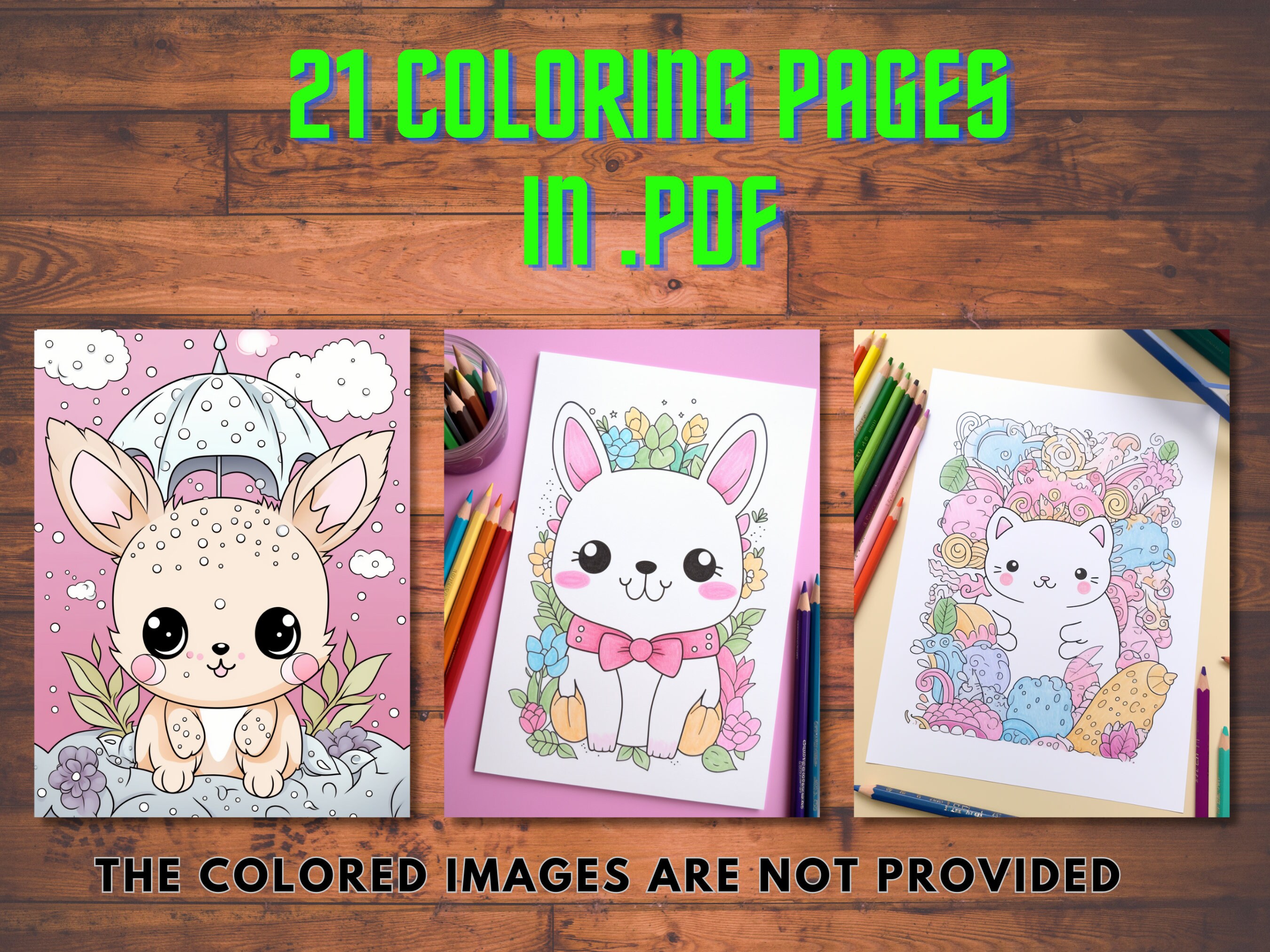 21 Kawaii Animals Coloring Page Book, Adults + Kids- Instant Download ...