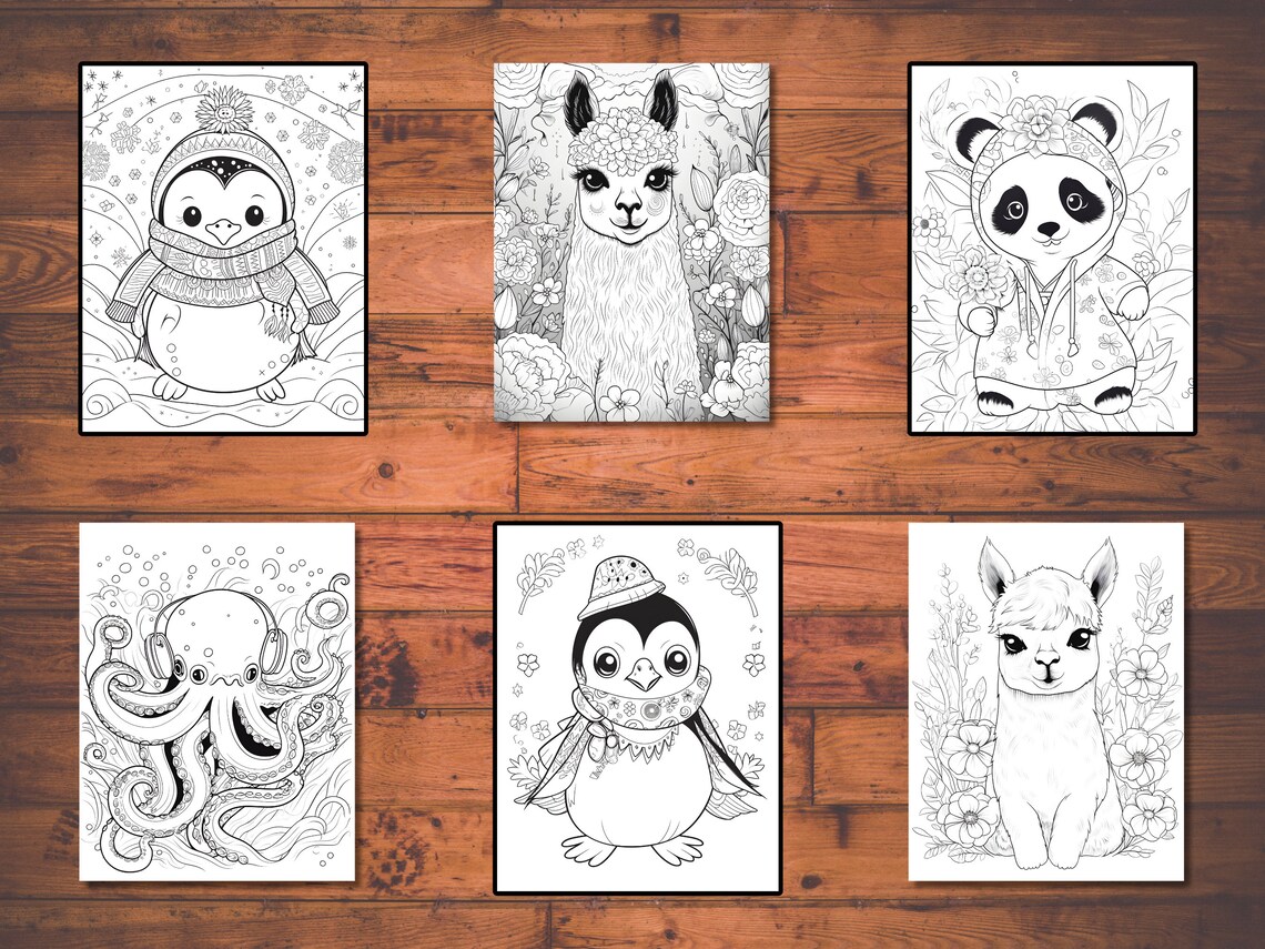 21 Kawaii Animals Coloring Page Book, Adults + Kids- Instant Download ...