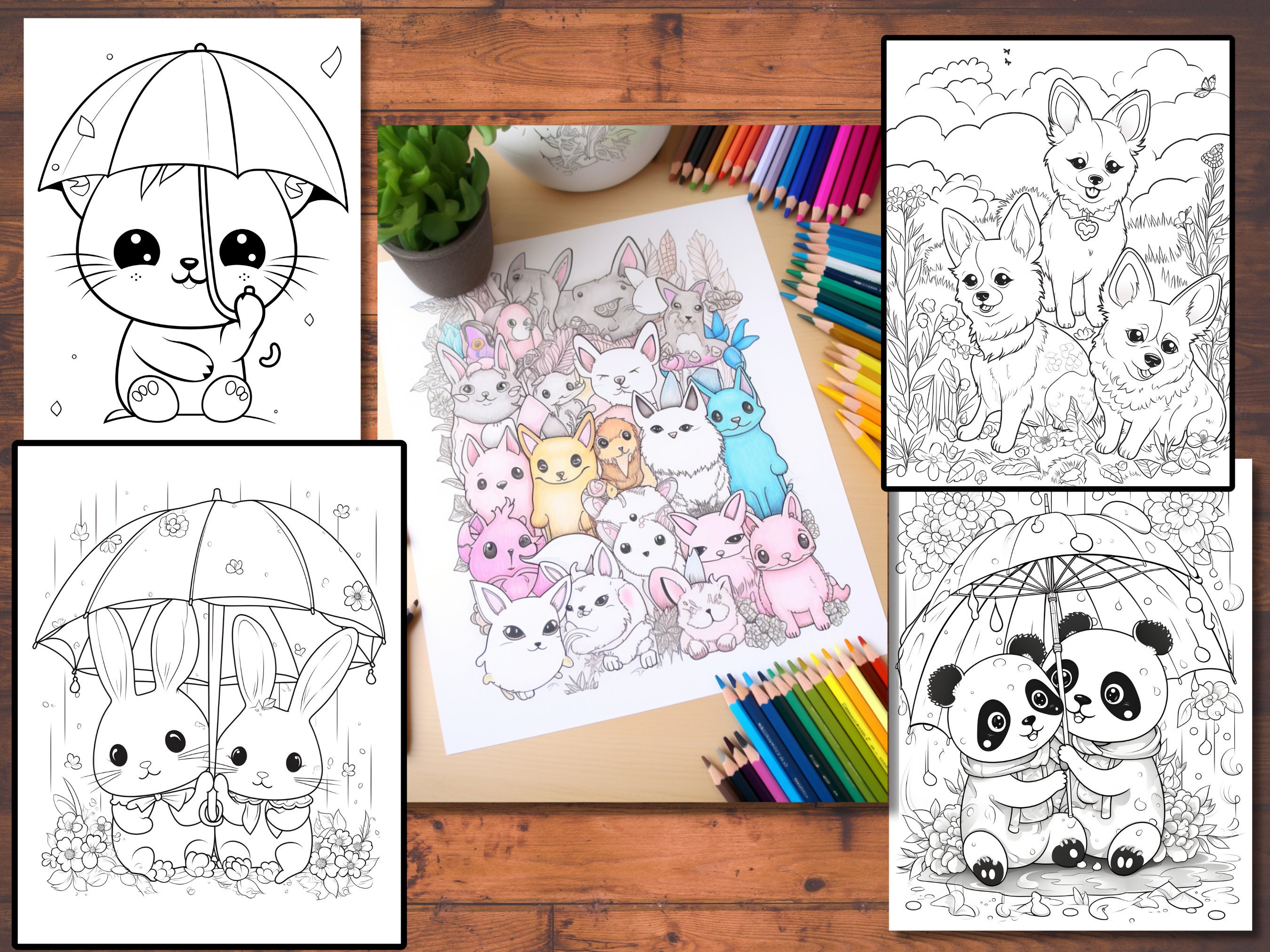 21 Kawaii Animals Coloring Page Book, Adults + Kids- Instant Download ...