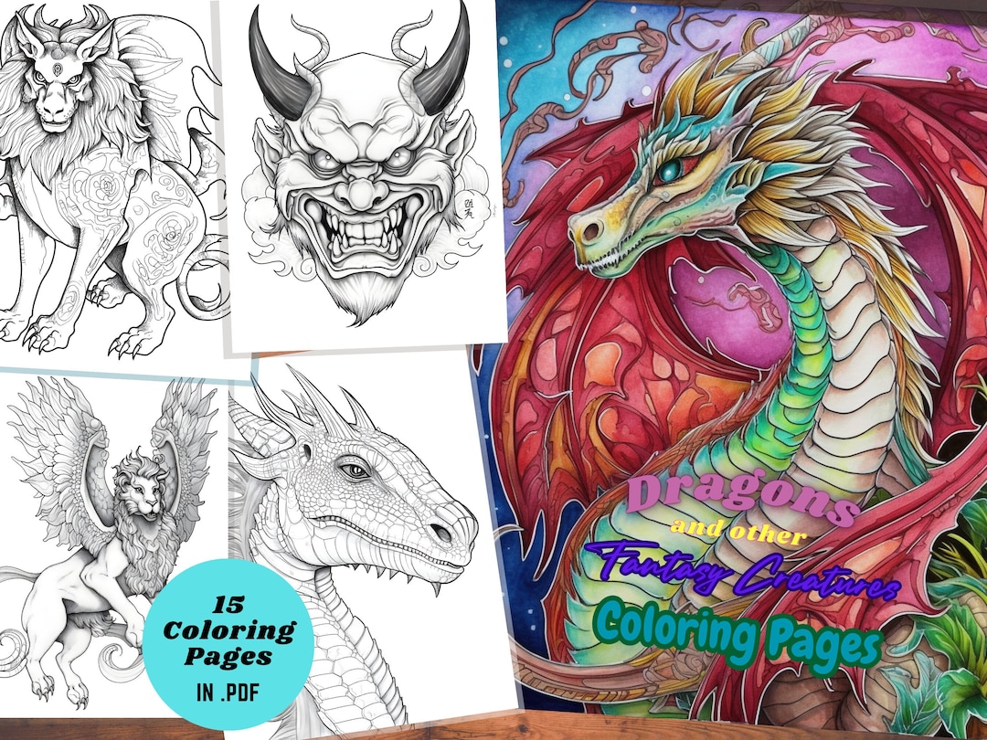 15 Fantasy Dragon Coloring Pages Digital Download Printable - Etsy