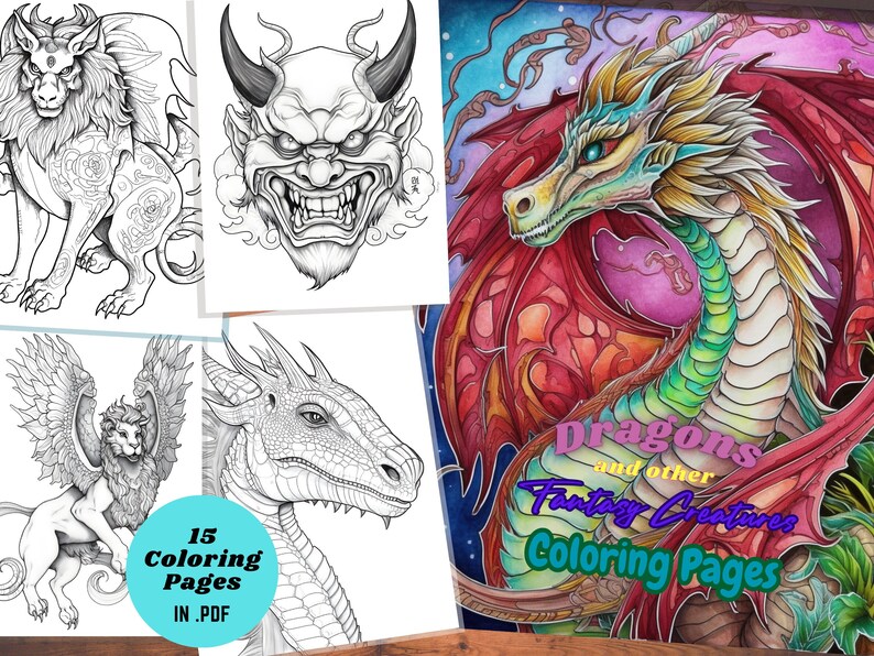 15 Fantasy Dragon Coloring Pages Digital Download Printable - Etsy
