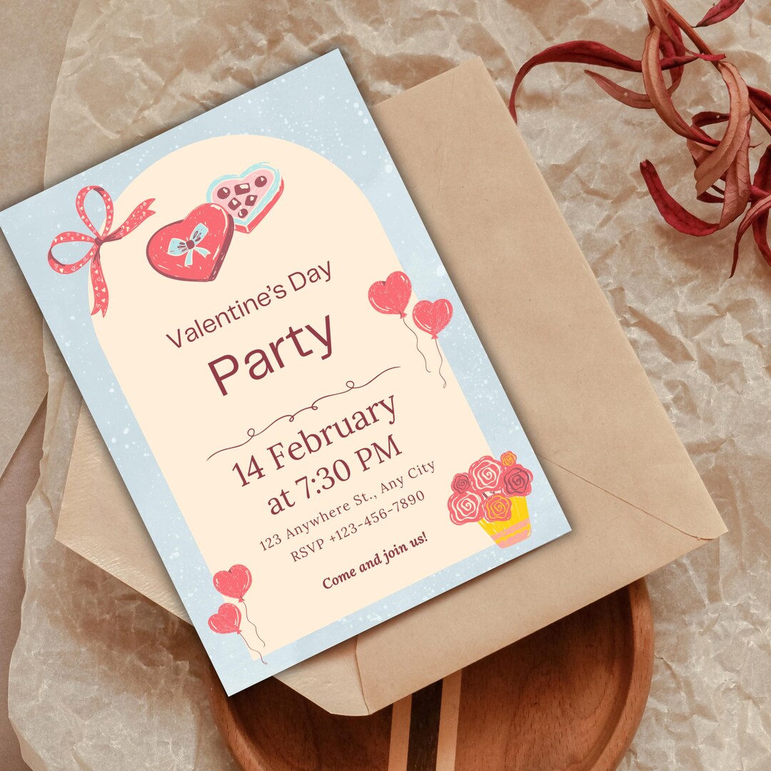 Editable Valentine’s Day Red Hearts Invitation Template, Valentine’s ...