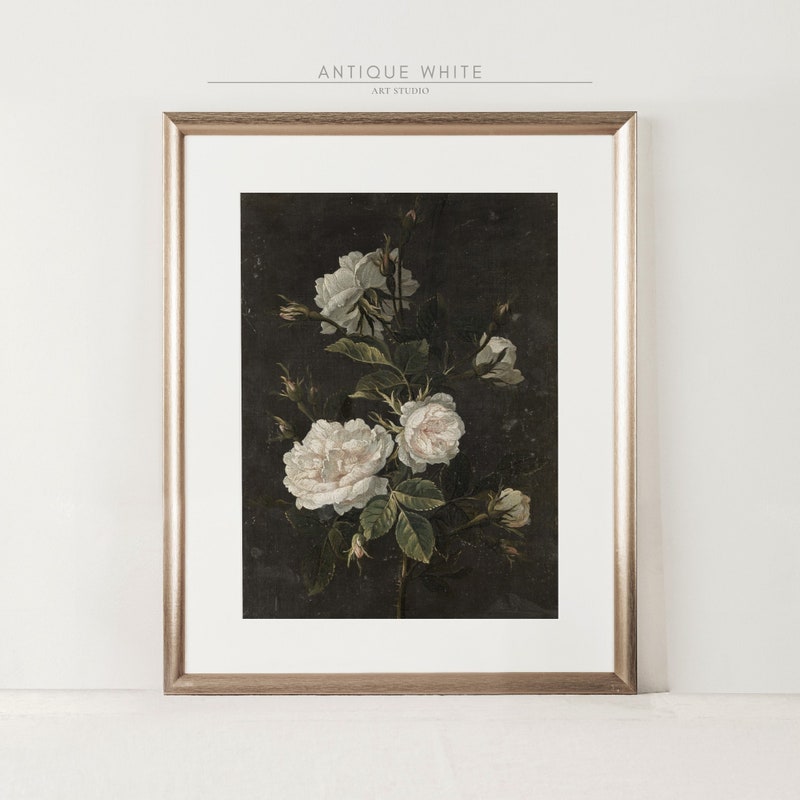 Moody White Rose Painting - Etsy