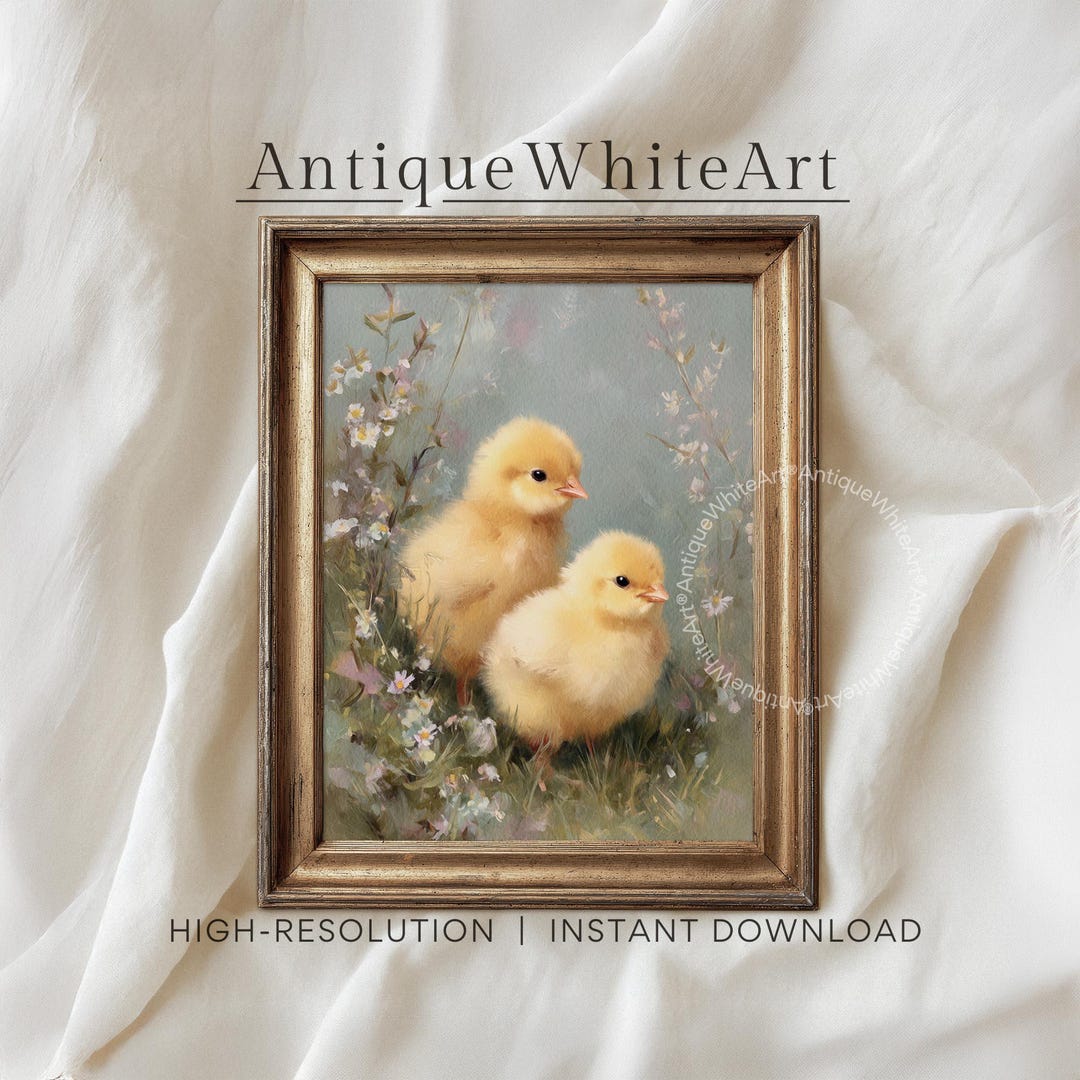 Baby Chicks Painting, Vintage Farmhouse Wall Art, Printable Digital ...