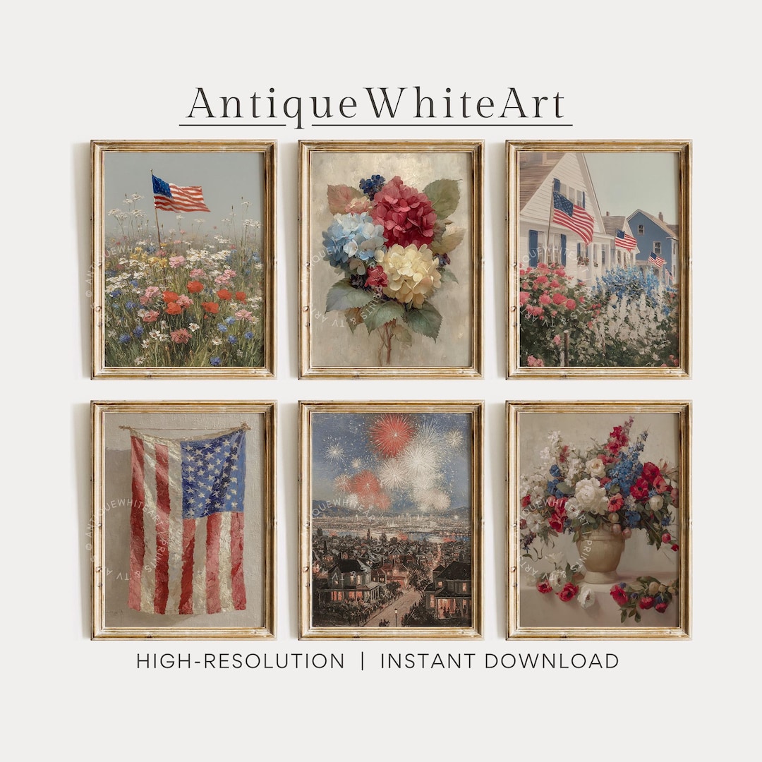 Printable Independence Day Wall Art Set of 6, 4th of July Painting ...