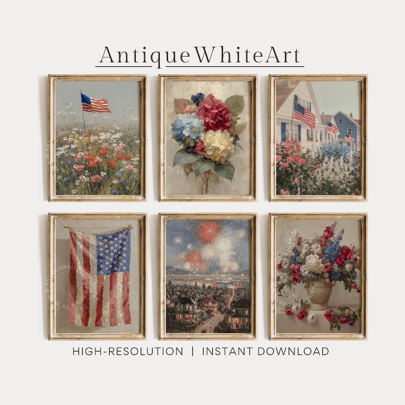 Printable Independence Day Wall Art Set of 6, 4th of July Painting ...