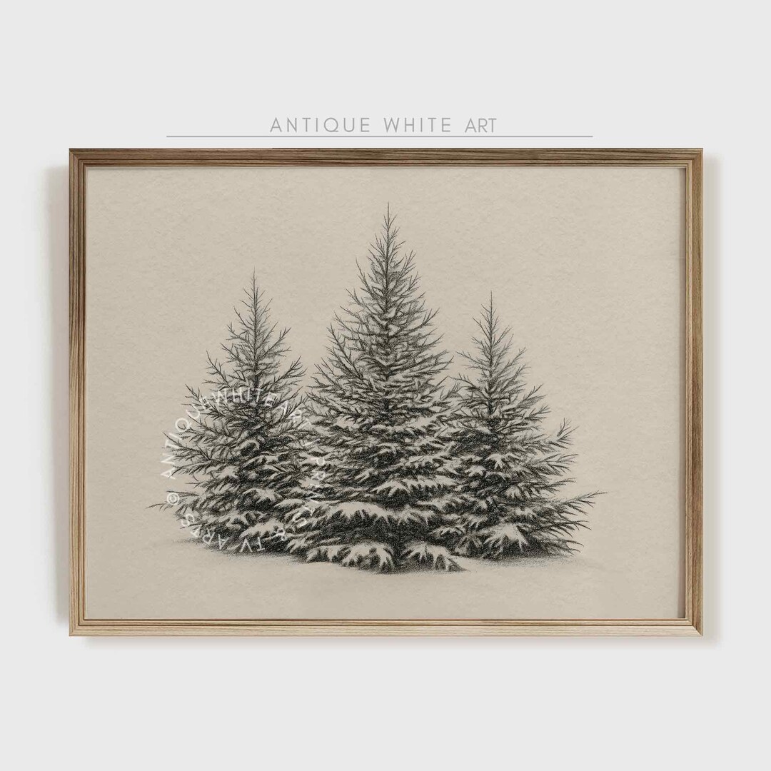 Forest Sketch, Rustic Sketch Digital Print, Pine Trees Drawing, Winter ...