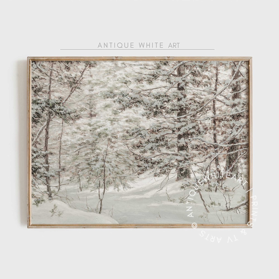 Vintage Winter Print, Snowy Pine Trees, Seasonal Print, Farmhouse ...