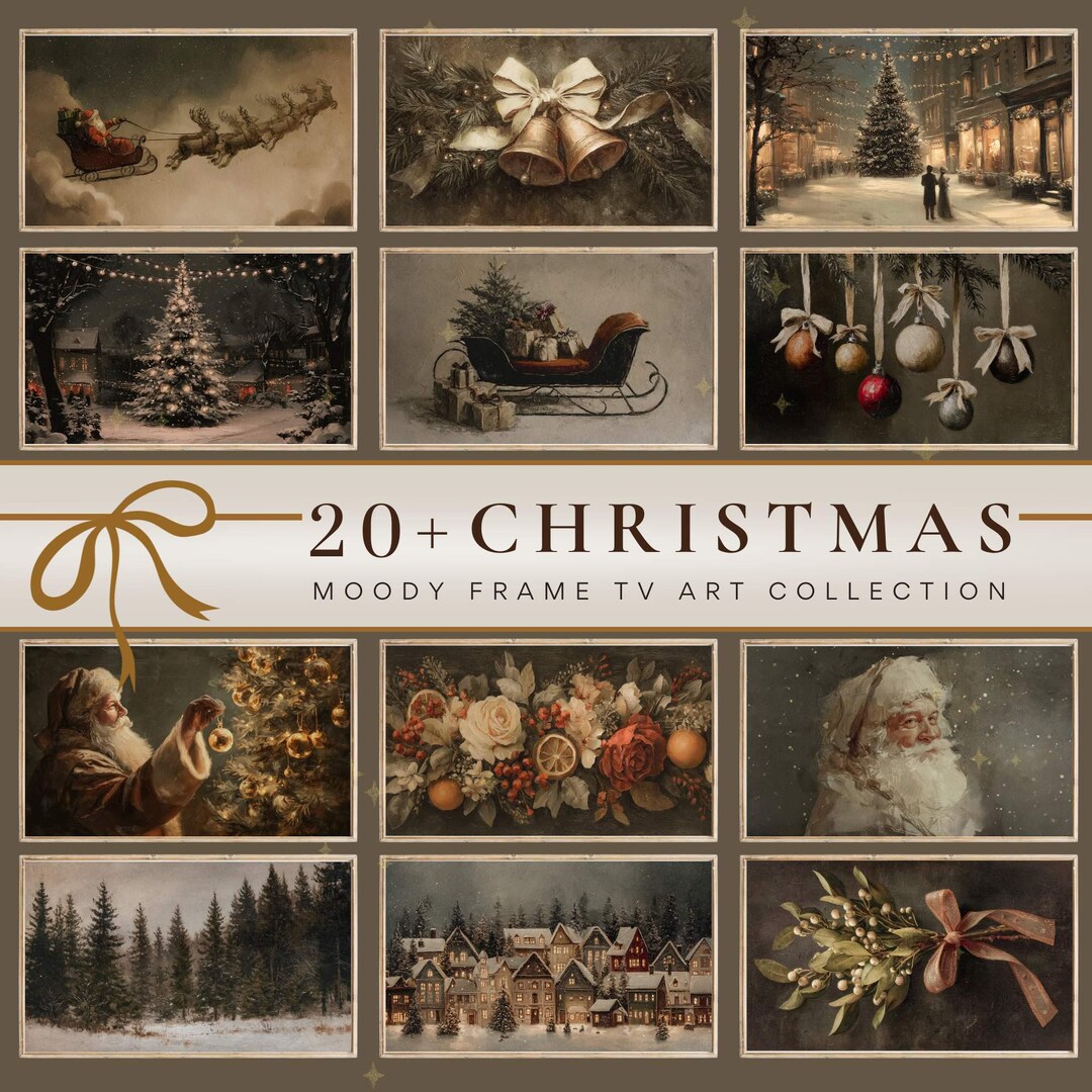 Vintage Christmas Frame TV Art Set of 20+ | Moody Holiday Digital ...