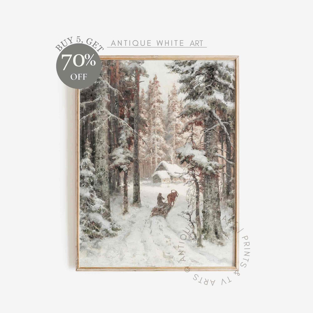 Vintage Winter Print, Rustic Snowy Winter Forest Art, Neutral Landscape ...