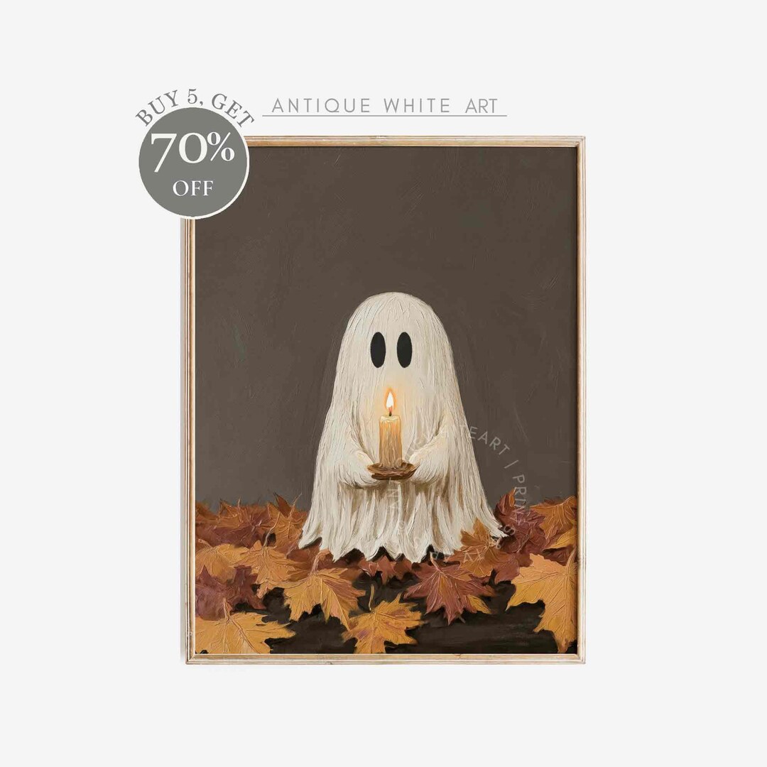 Printable Halloween Print, Cute Ghost With Candle Wall Art, Printable ...