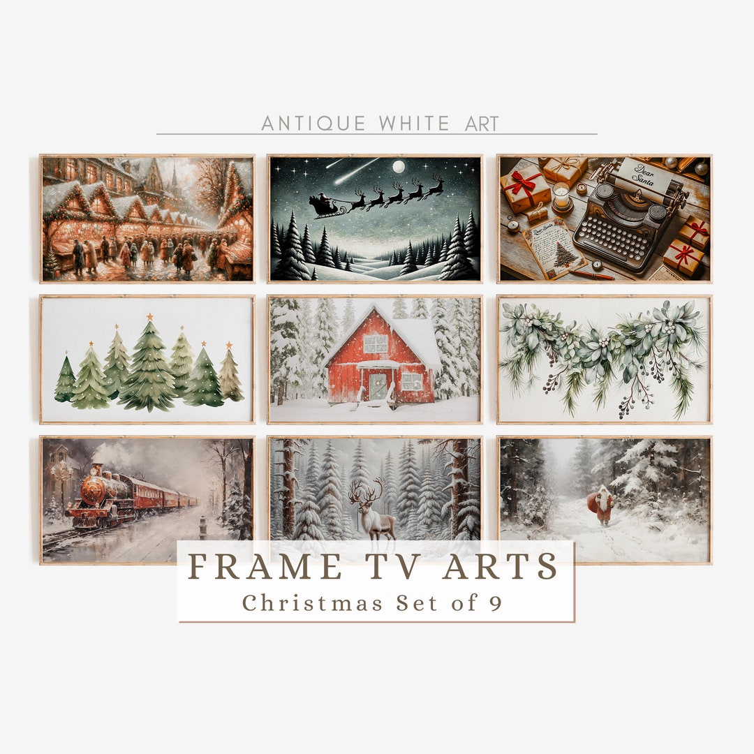 Christmas Frame TV Art Set, Farmhouse Winter, Holiday Arts, Christmas ...