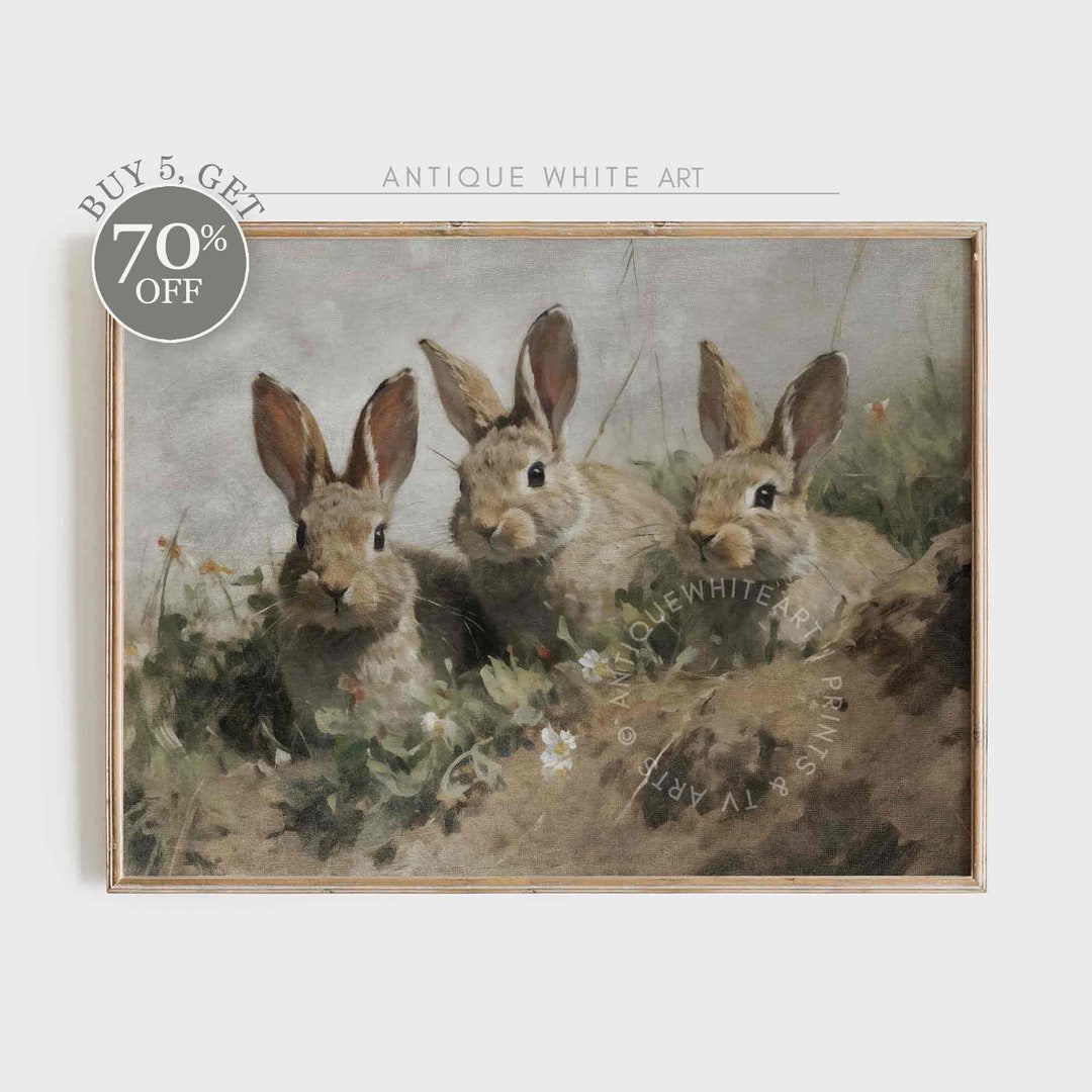 Easter Bunnies Printable Wall Art, Classy Easter Decor Print, Antique ...