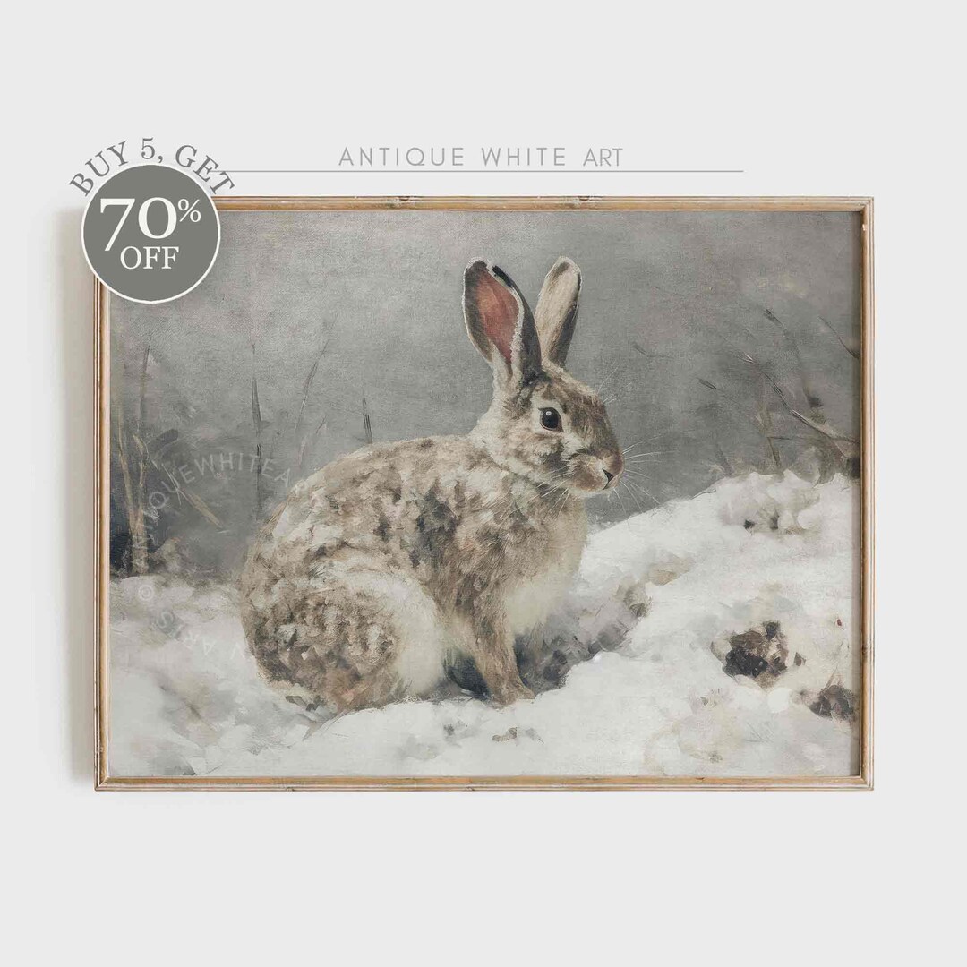 Vintage Farmhouse Winter Print, Hare in Winter Painting, Printable Wall ...