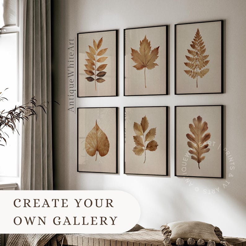 PRINTABLE Set of 6 Printable Fall Leaf Gallery Wall Art, Vintage Autumn ...