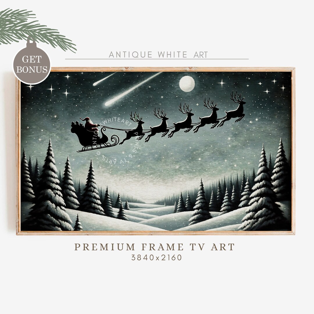 Christmas Frame TV Art, Santa’s Sleigh Art for TV, Vintage Farmhouse ...
