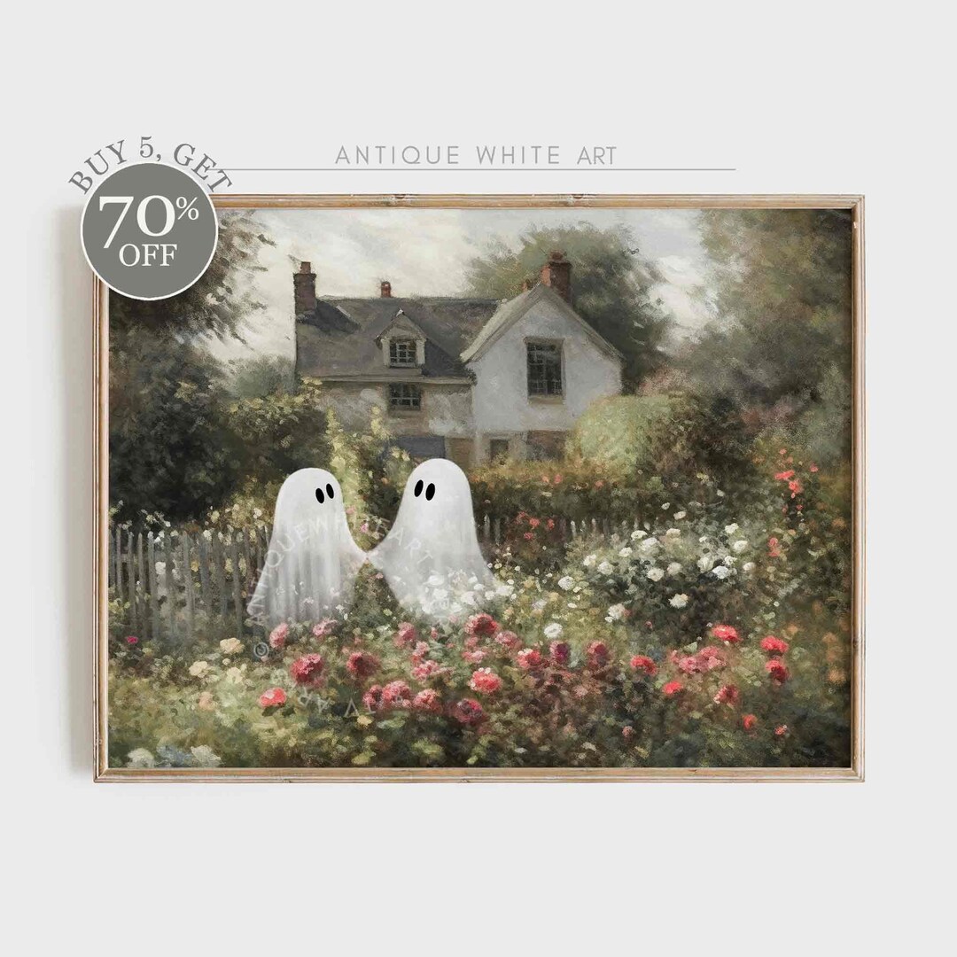 Printable Halloween Wall Art, Cute Ghosts in Vintage Oil Painting ...