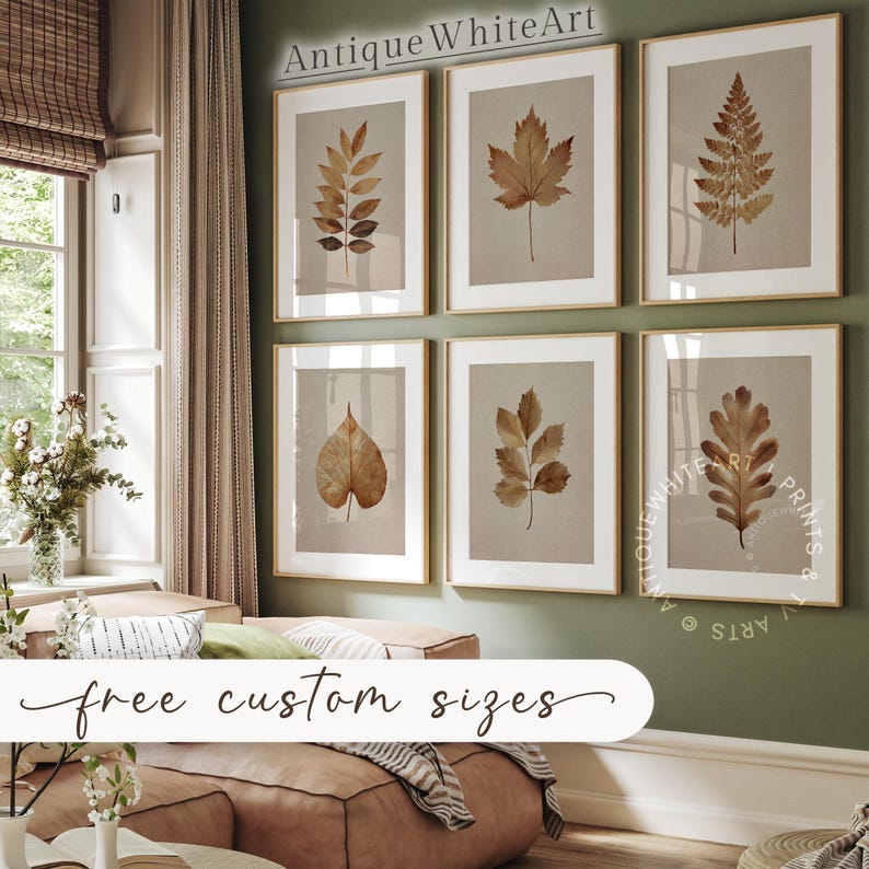 PRINTABLE Set of 6 Printable Fall Leaf Gallery Wall Art, Vintage Autumn ...