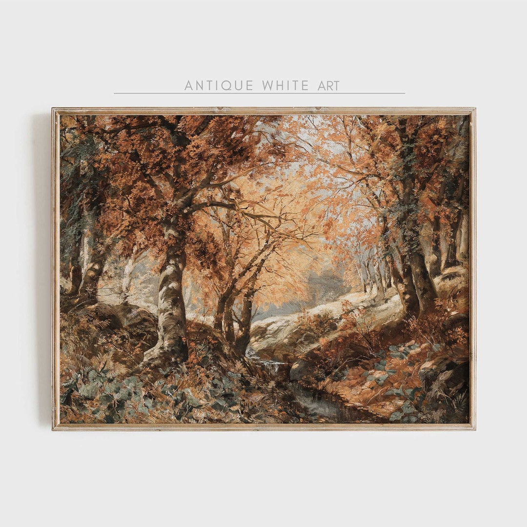 Antique Autumn Painting, Fall Wall Art, Vintage Cottagecore, Rustic ...